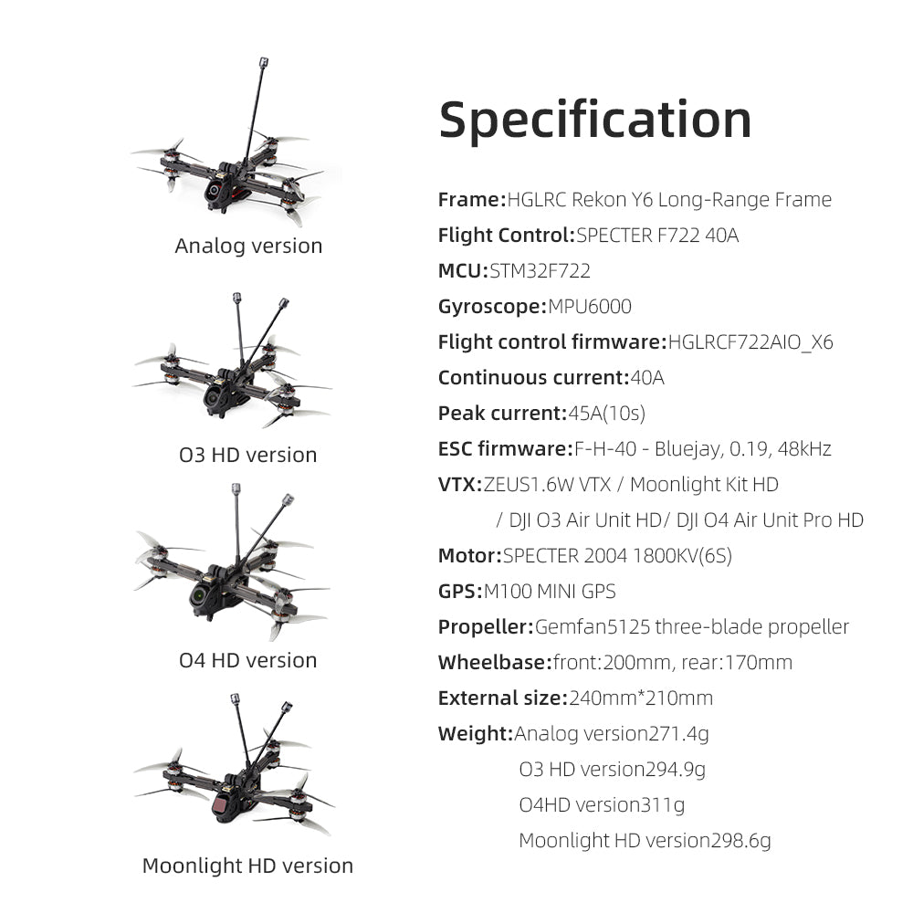 Rekon Y6 5-inch Long-Range FPV Drone – HGLRC Company
