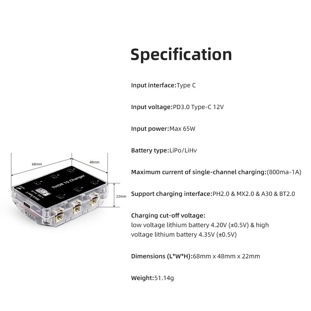 HGLRC Thor 1S Charger V2 Racing Model FPV drone Lithium Battery 6-way ...